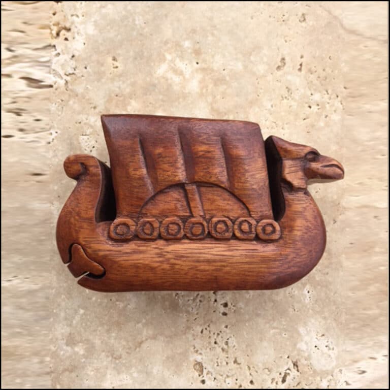TB-07 Puzzle Box Drakar - Celtic, Viking and Lamp Woodcraft Carvings