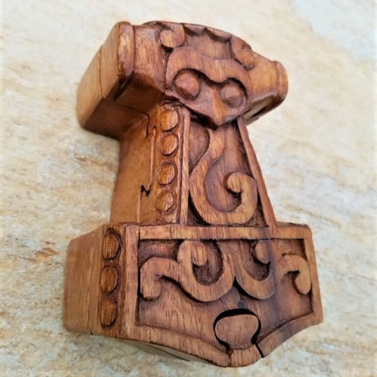 TB-09 Thor's Hammer Puzzle Box - Celtic, Viking and Lamp Woodcraft Carvings
